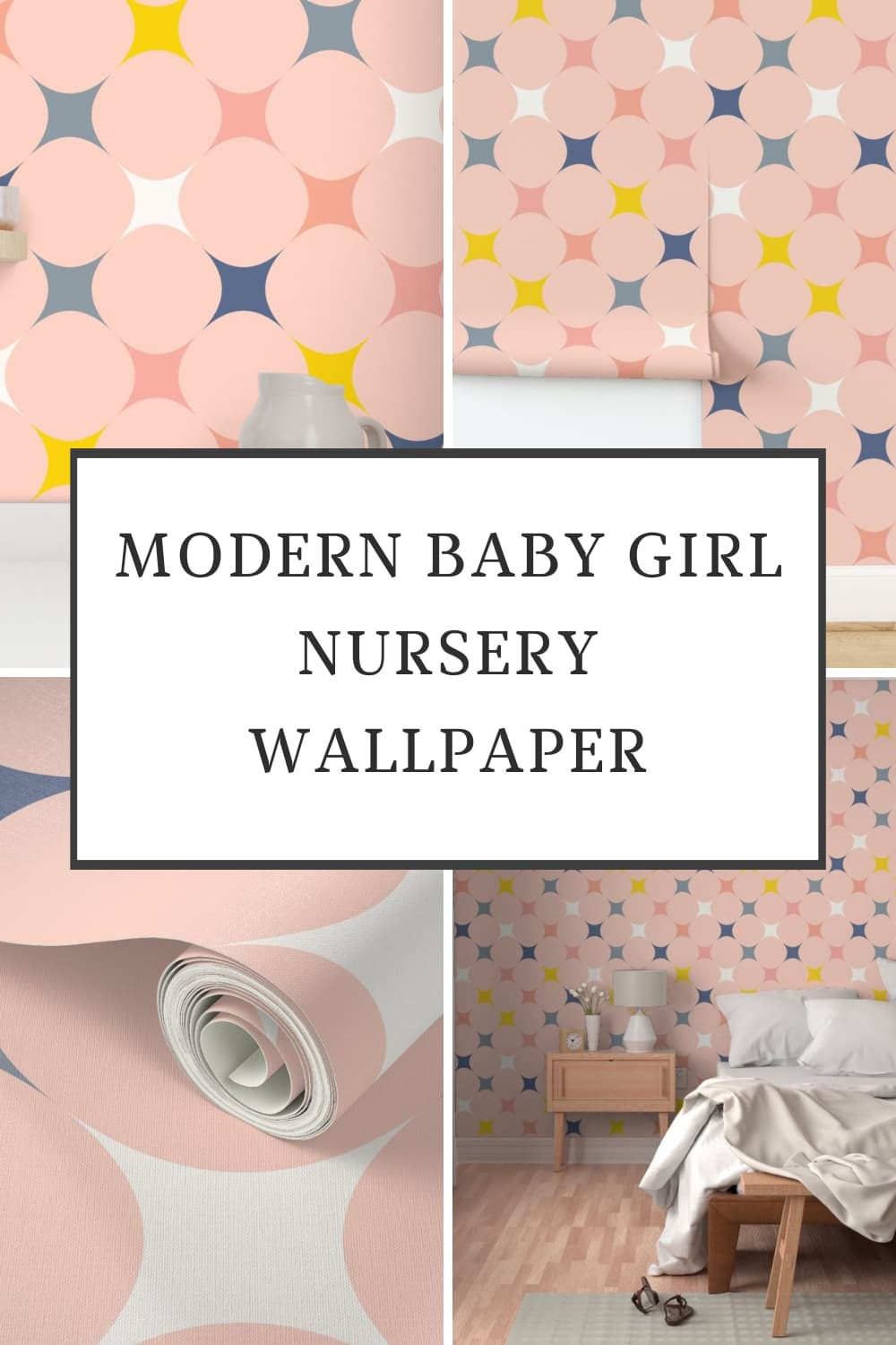 Modern Wallpaper in Pink Blue & Yellow Geometric Stars for Baby Girl's ...